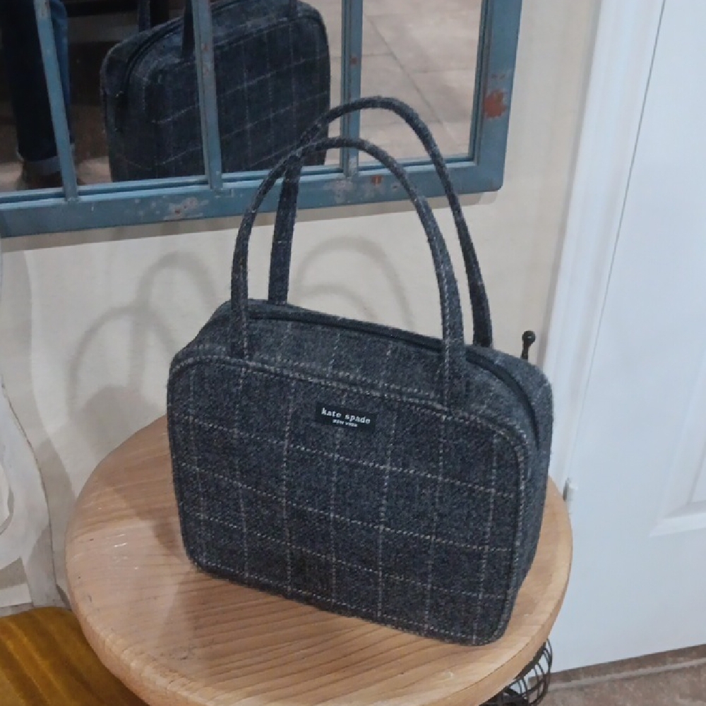 Kate Spade Charcoal Checkered Small Carry Bag - Gem